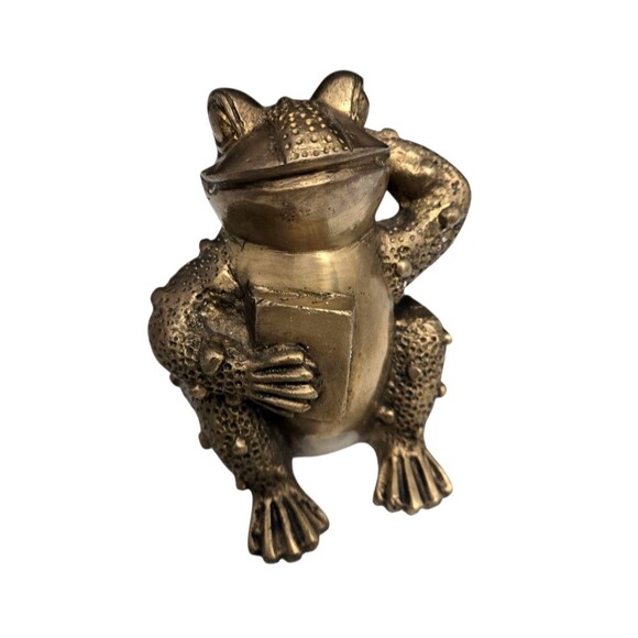 Accents | Brass Frog Toad Holding Book Librarian Figurine Paperweight ...